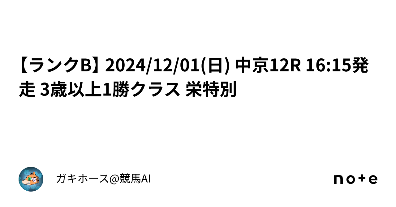 【ランクB】 2024/12/01(日) 中京12R 16:15発走 3歳以上1勝クラス 栄特別 ｜ガキホース@競馬AI