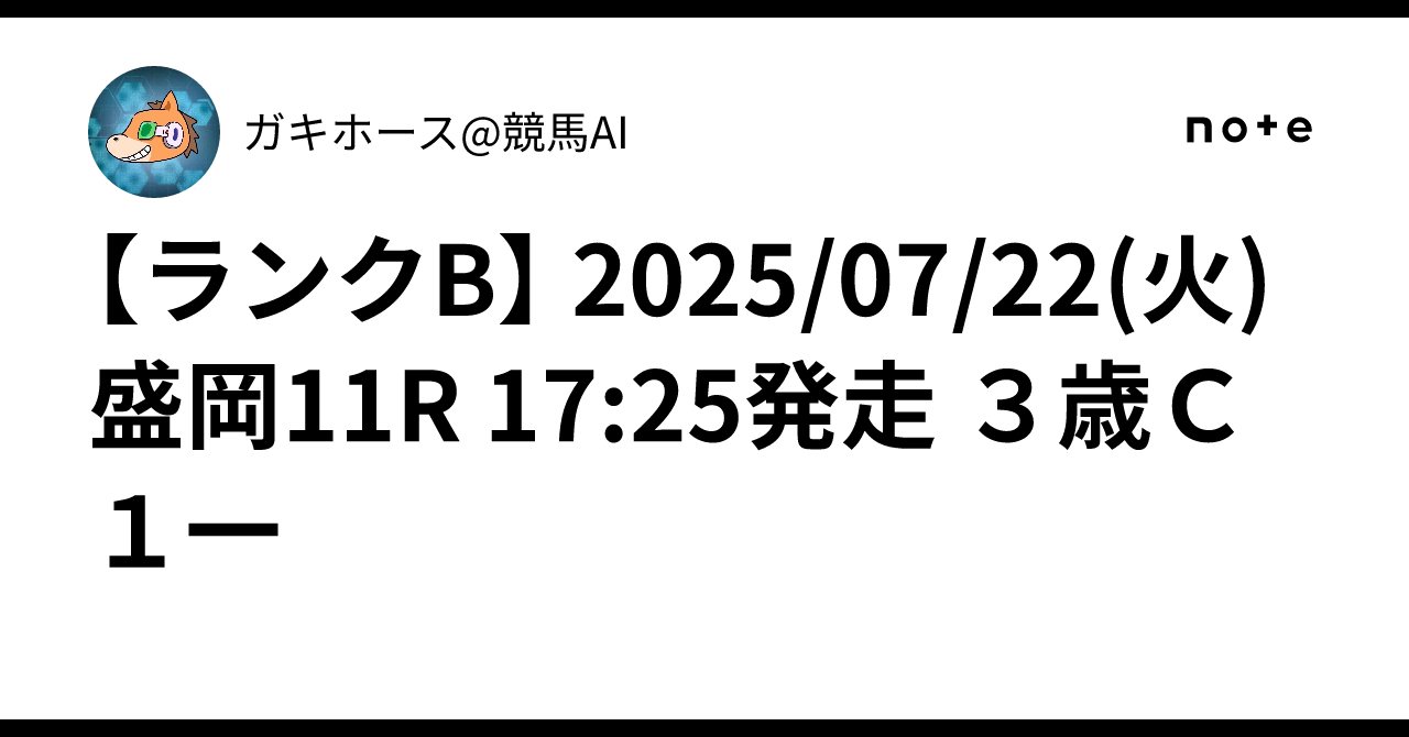 【ランクB】 2025/07/22(火) 盛岡11R 17:25発走 3歳C1一 ｜ガキホース@競馬AI