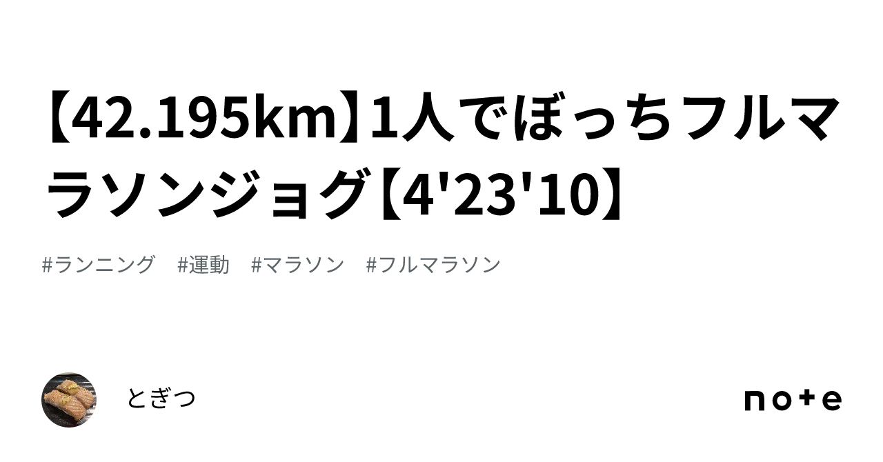 【42.195km】1人でぼっちフルマラソンジョグ【4'23'10】｜とぎつ