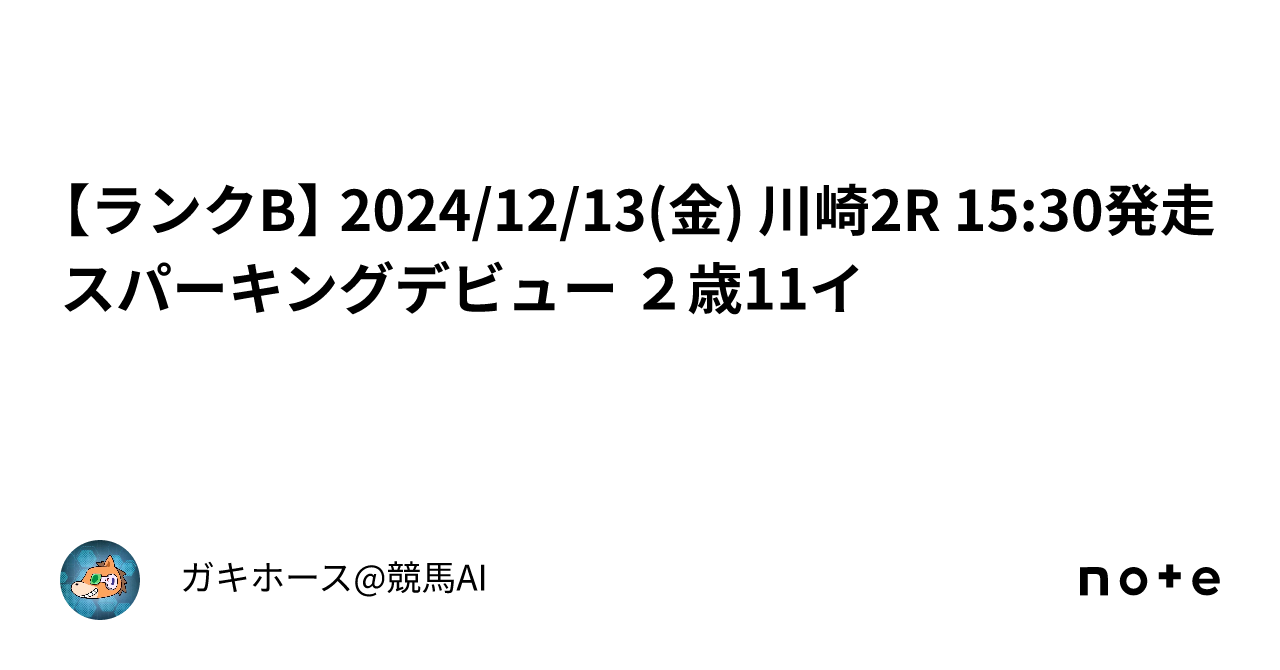 【ランクB】 2024/12/13(金) 川崎2R 15:30発走 スパーキングデビュー 2歳11イ｜ガキホース@競馬AI