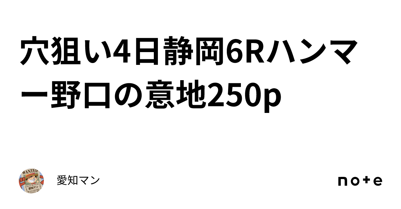 穴狙い🔥4日静岡6Rハンマー野口の意地250p｜愛知マン
