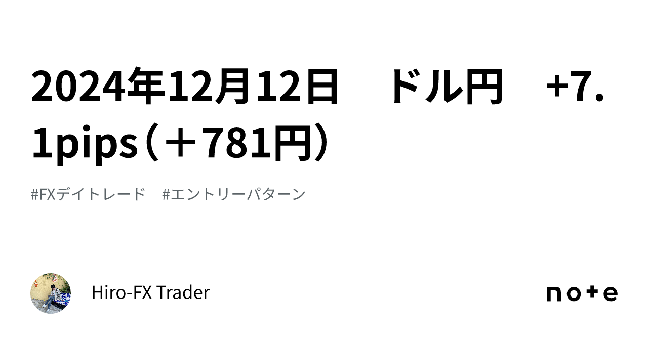2024年12月12日 ドル円 +7.1pips（＋781円）｜Hiro-FX Trader