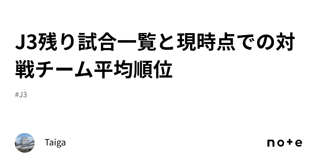 J3残り試合一覧と現時点での対戦チーム平均順位｜Taiga