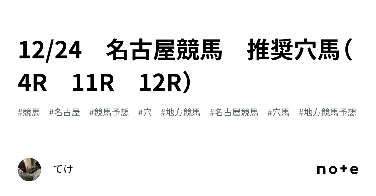 12/24 名古屋競馬 推奨穴馬（4R 11R 12R）｜てけ