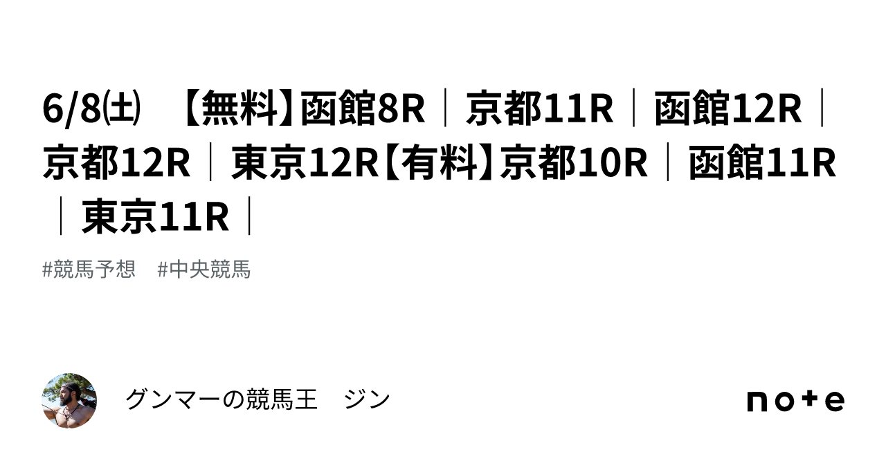 6/8㈯ 【無料】函館8R│京都11R│函館12R│京都12R│東京12R【有料】京都10R│函館11R│東京11R│｜グンマーの競馬王 ジン