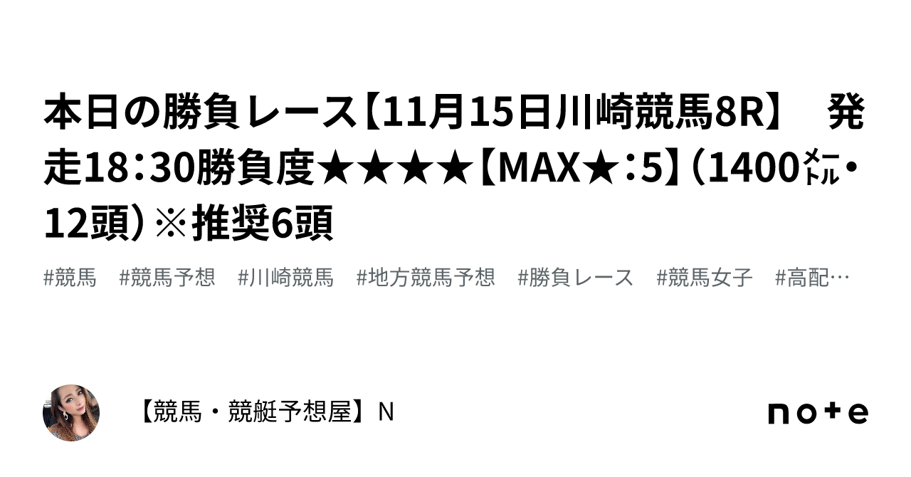 💛💛本日の勝負レース【11月15日川崎競馬8R】 発走18：30勝負度★★★★【MAX★：5】（1400㍍・12頭）※推奨6頭｜【競馬・競艇予想屋】N