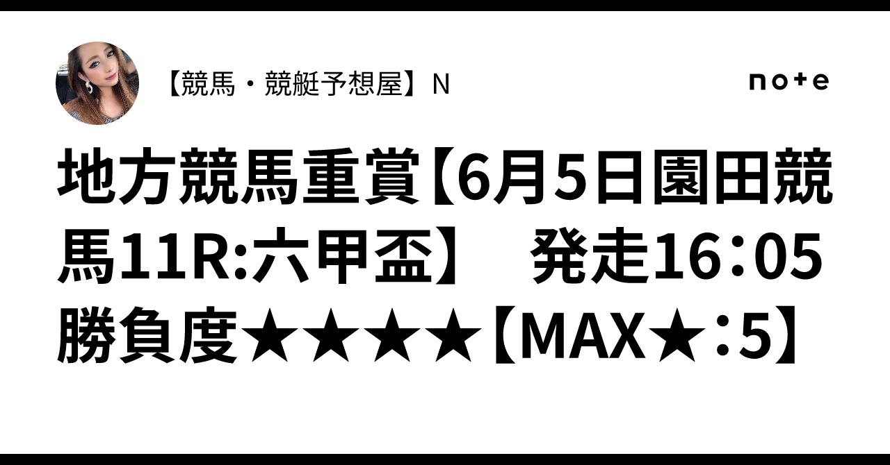 💎💎地方競馬重賞【6月5日園田競馬11R:六甲盃】 発走16：05 勝負度★★★★【MAX★：5】｜【競馬・競艇予想屋】N