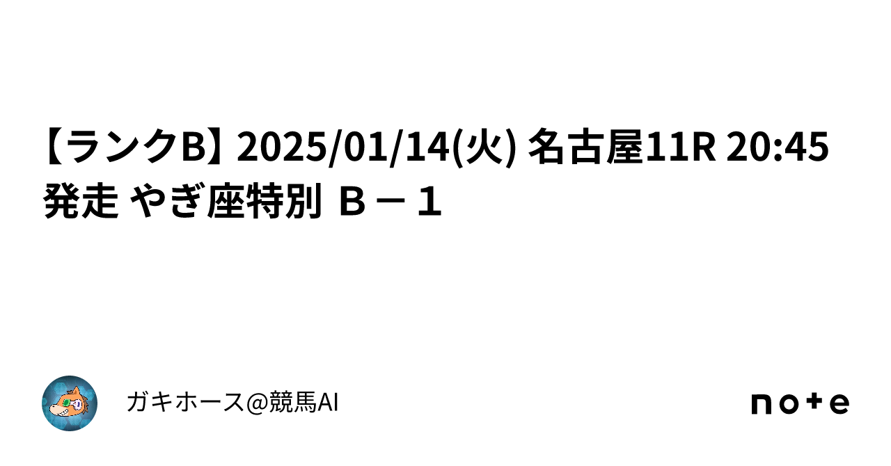 【ランクB】 2025/01/14(火) 名古屋11R 20:45発走 やぎ座特別 B－1｜ガキホース@競馬AI
