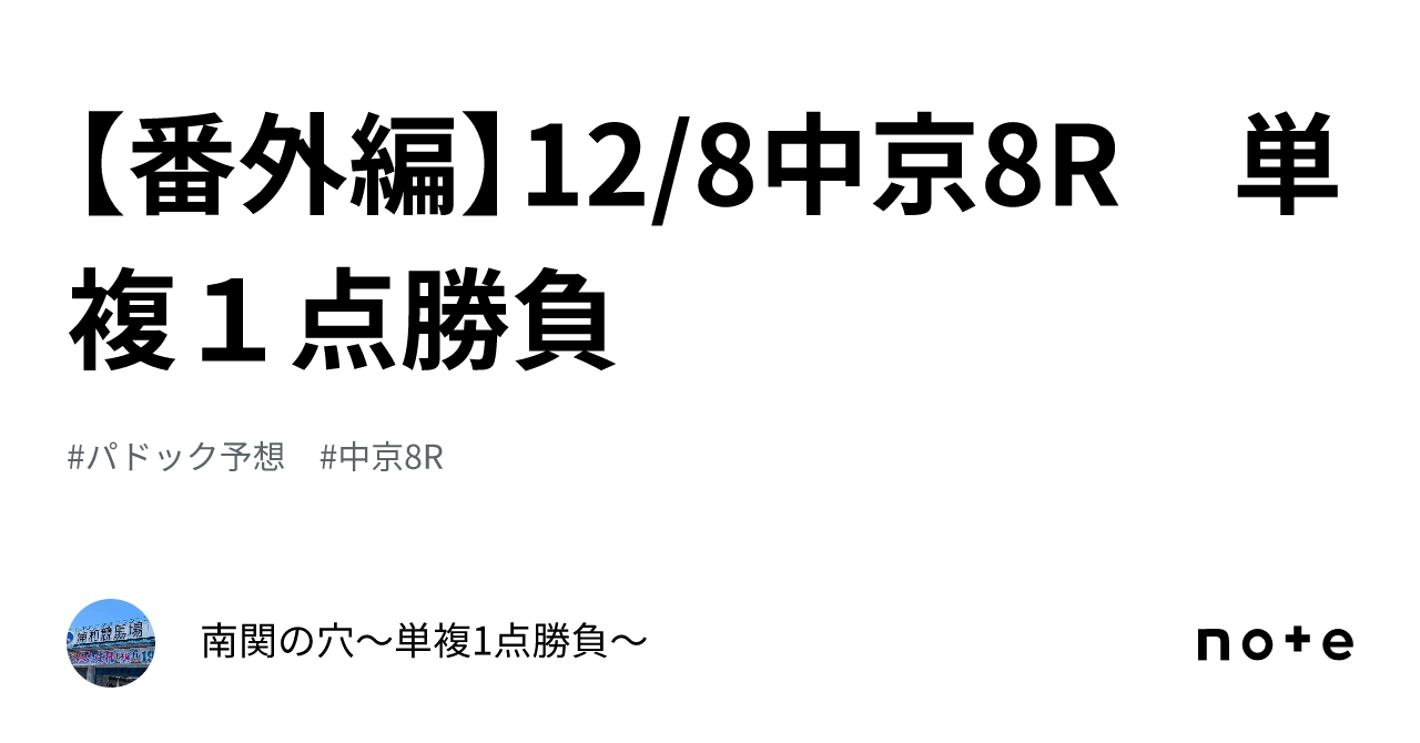 【番外編】12/8中京8R 単複1点勝負 ｜南関の穴～単複1点勝負🔥～