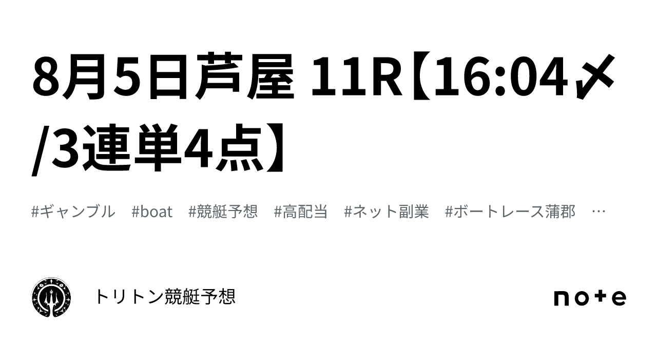 8月5日芦屋 11R【16:04〆/3連単4点】｜トリトン競艇予想
