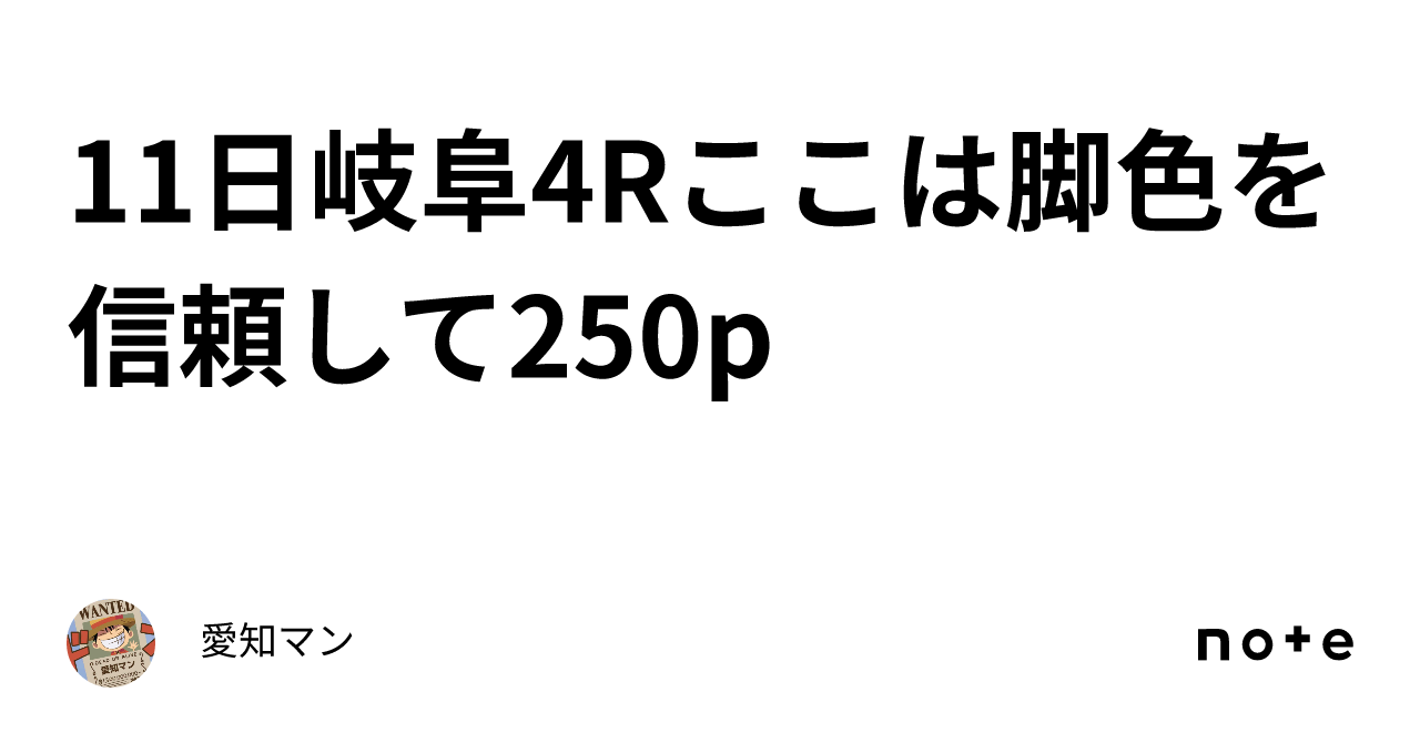 11日岐阜4Rここは脚色を信頼して250p｜愛知マン