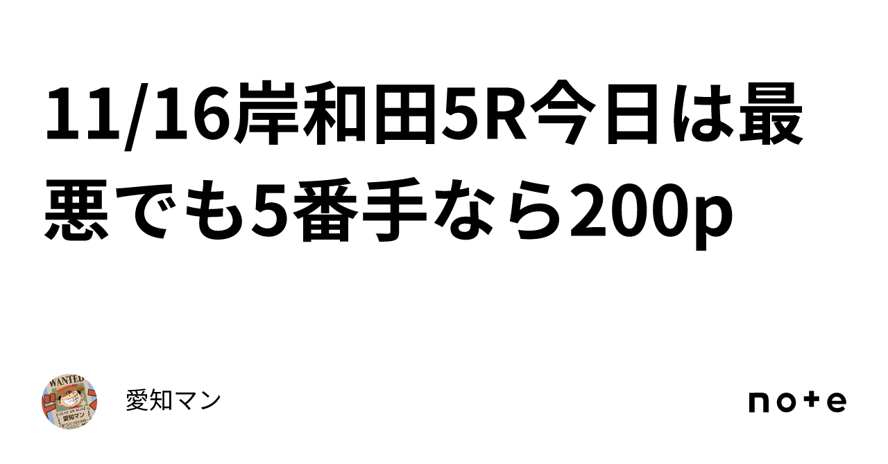 11/16岸和田5R今日は最悪でも5番手なら200p｜愛知マン