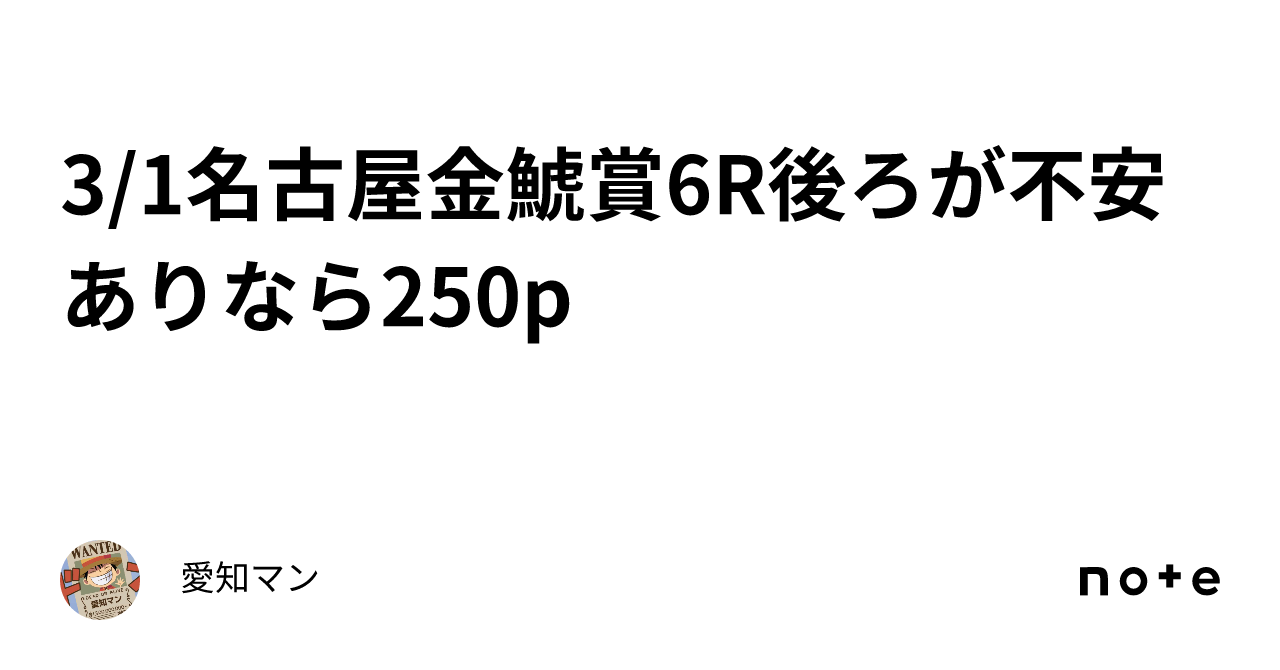 3/1名古屋金鯱賞6R後ろが不安ありなら250p｜愛知マン