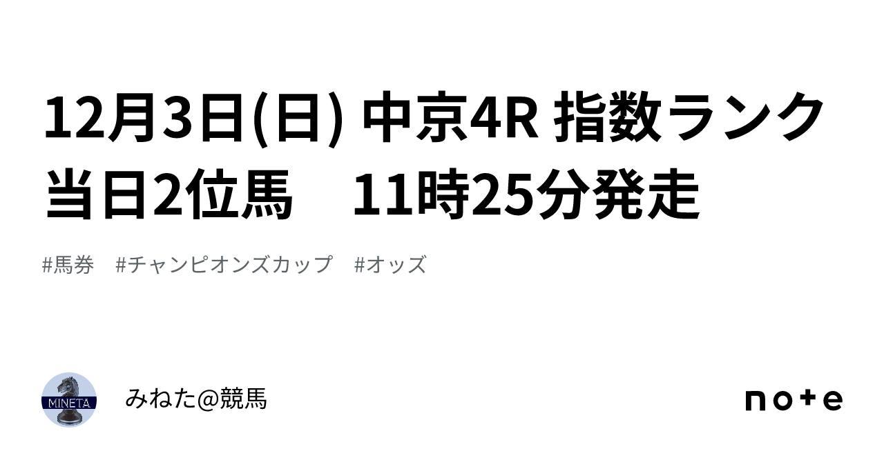 12月3日(日) 中京4R 指数ランク当日2位馬 11時25分発走｜みねた@競馬