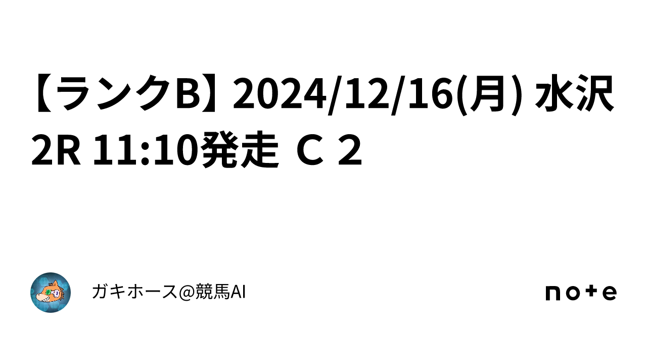 【ランクB】 2024/12/16(月) 水沢2R 11:10発走 C2｜ガキホース@競馬AI