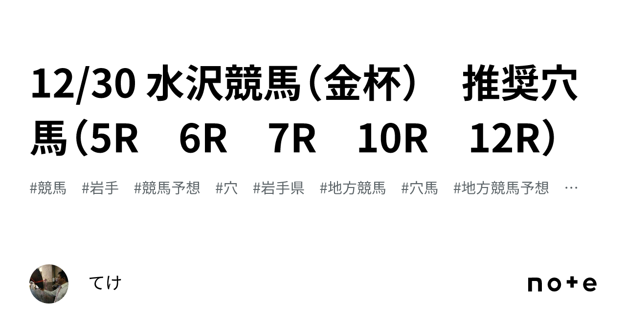 12/30 水沢競馬（金杯） 推奨穴馬（5R 6R 7R 10R 12R）｜てけ