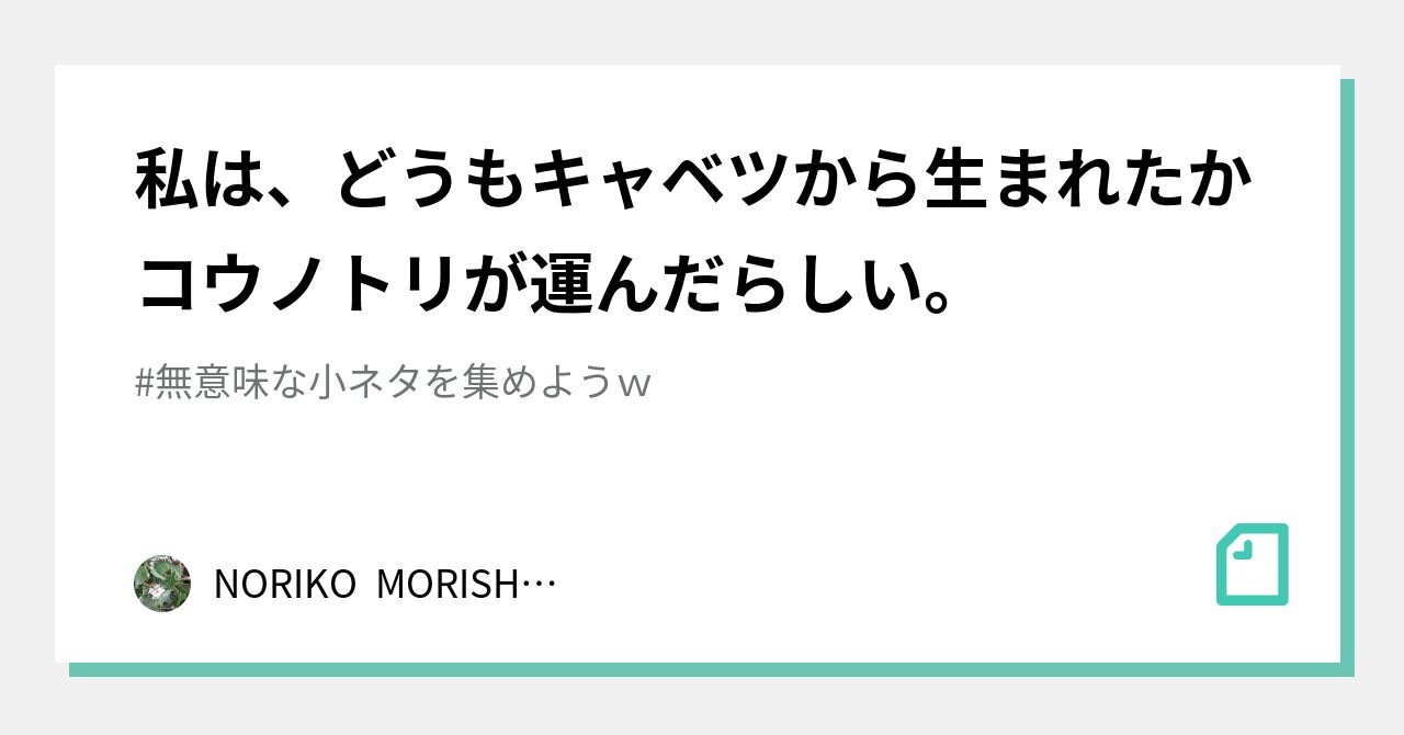 私は、どうもキャベツから生まれたかコウノトリが運んだらしい。｜NORIKO MORISHIMA