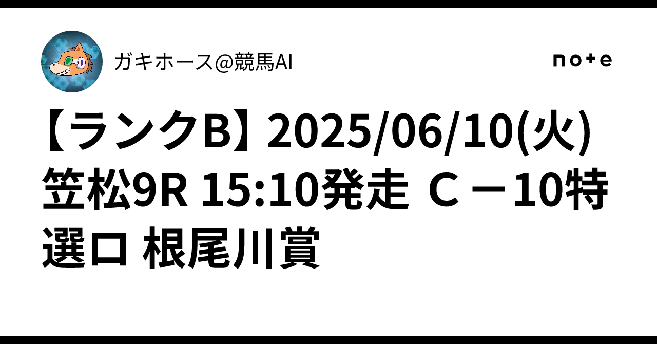 【ランクB】 2025/06/10(火) 笠松9R 15:10発走 C－10特選ロ 根尾川賞｜ガキホース@競馬AI