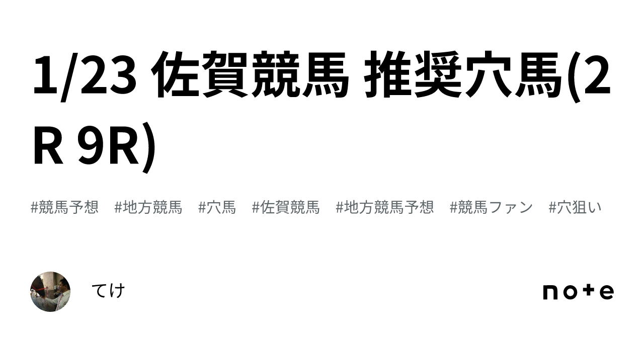 1/23 佐賀競馬 推奨穴馬(2R 9R)｜てけ