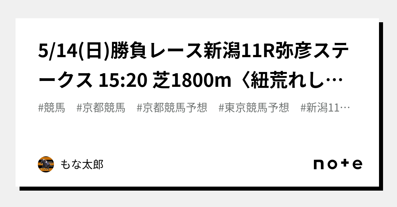 5/14(日)🔥勝負レース🔥新潟11R弥彦ステークス 15:20 芝1800m〈紐荒れしそうな面白いレース・配当妙味十分で3連複は各100円でと握っておく価値あり・馬単1点.3連複 11点〉｜もな太郎