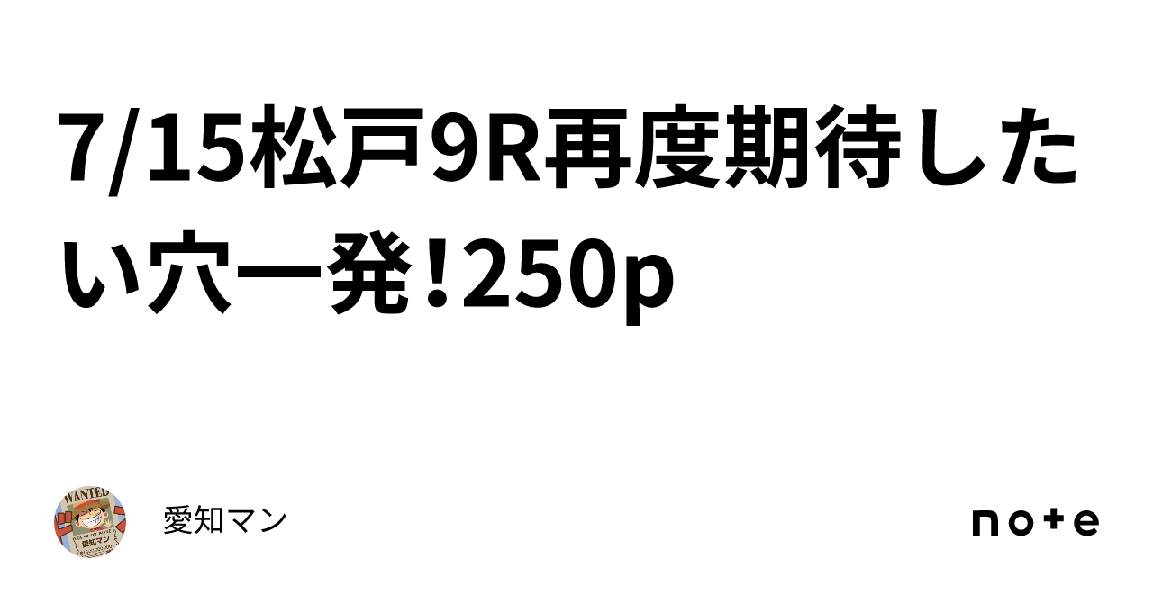 7/15松戸9R再度期待したい穴一発！250p｜愛知マン
