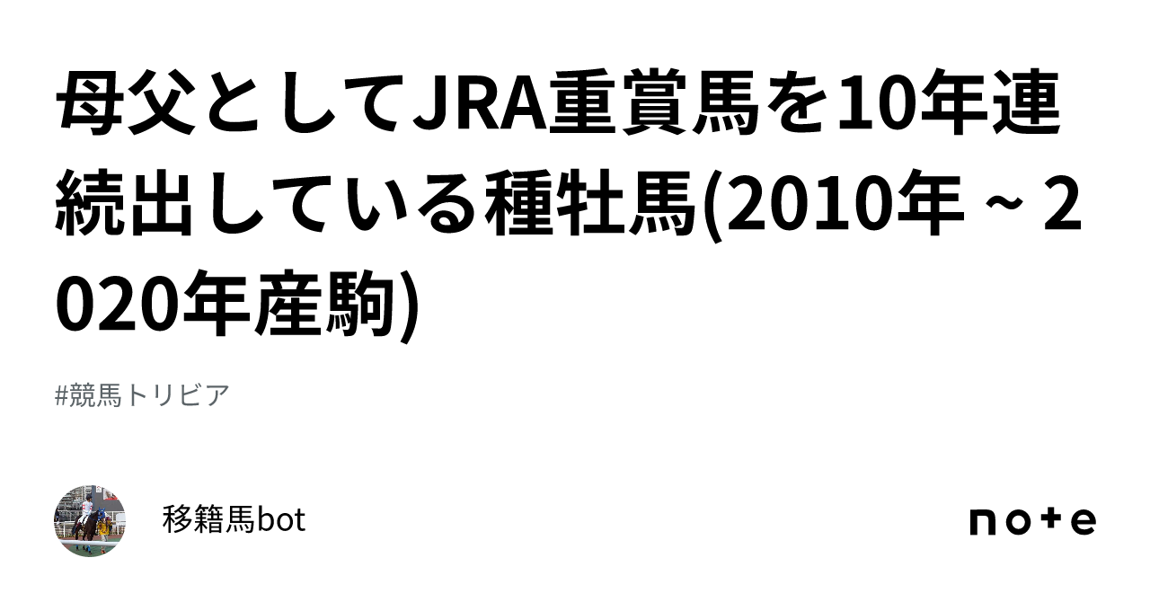 母父としてJRA重賞馬を10年連続出している種牡馬(2010年 ~ 2020年産駒)｜移籍馬bot