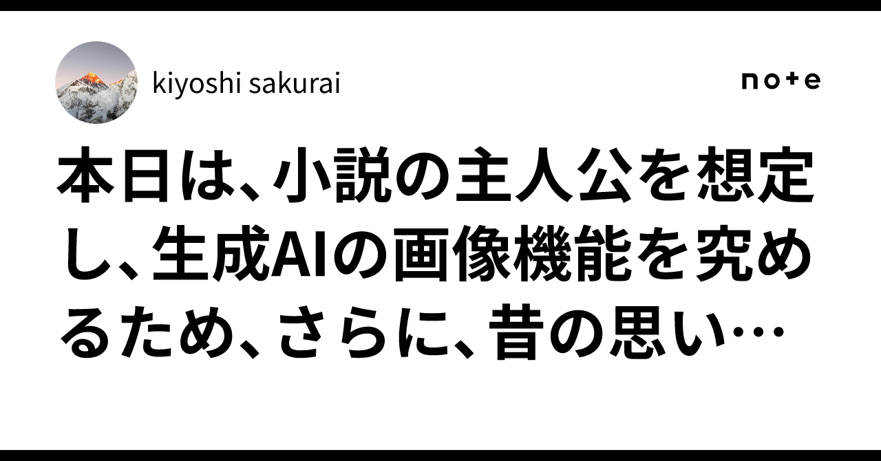 本日は、小説の主人公を想定し、生成AIの画像機能を究めるため、さらに、昔の思い出に浸り、時代背景は、1963年(実際の経験はこの約半世紀後の出来事)、身長155 cm、体重45 kgで、憧れの ...