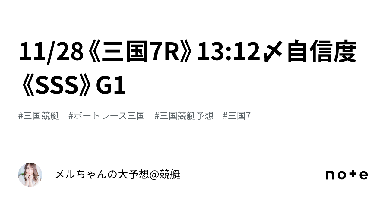 11/28《三国7R》13:12〆自信度《SSS》G1｜メルちゃんの大予想@競艇🧸
