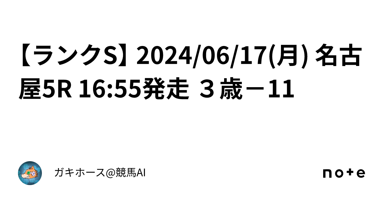 【ランクS】 2024/06/17(月) 名古屋5R 16:55発走 3歳－11｜ガキホース@競馬AI