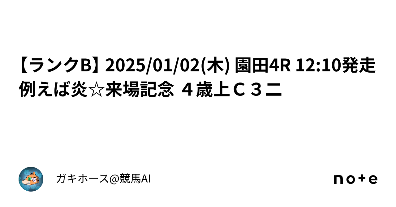【ランクB】 2025/01/02(木) 園田4R 12:10発走 例えば炎☆来場記念 4歳上C3二｜ガキホース@競馬AI