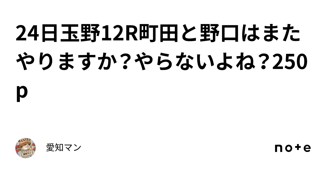 24日玉野12R町田と野口はまたやりますか？やらないよね？250p｜愛知マン