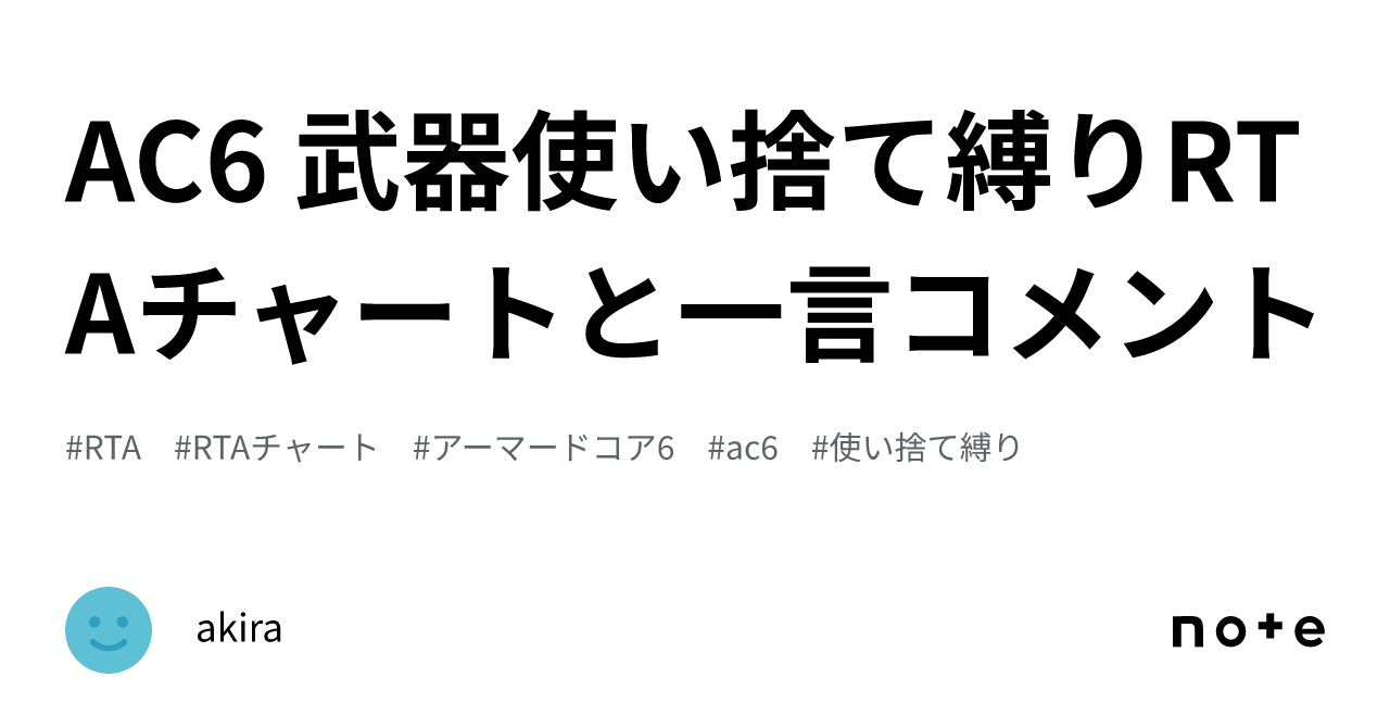 AC6 武器使い捨て縛りRTAチャートと一言コメント｜AKIRA