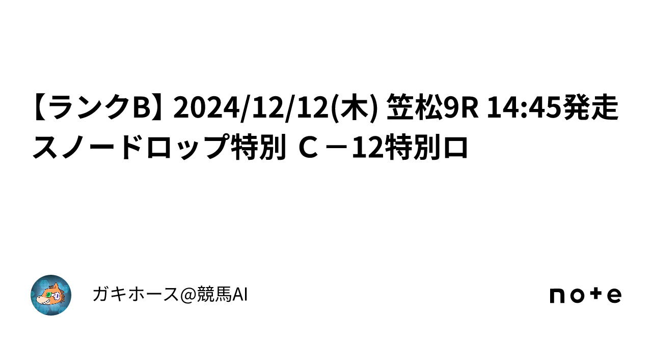 【ランクB】 2024/12/12(木) 笠松9R 14:45発走 スノードロップ特別 C－12特別ロ｜ガキホース@競馬AI