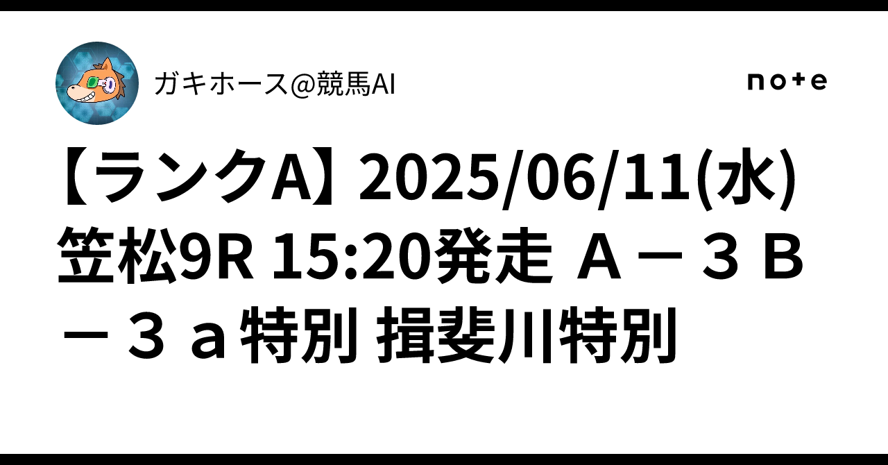 【ランクA】 2025/06/11(水) 笠松9R 15:20発走 A－3B－3a特別 揖斐川特別｜ガキホース@競馬AI
