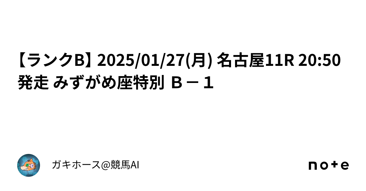 【ランクB】 2025/01/27(月) 名古屋11R 20:50発走 みずがめ座特別 B－1｜ガキホース@競馬AI