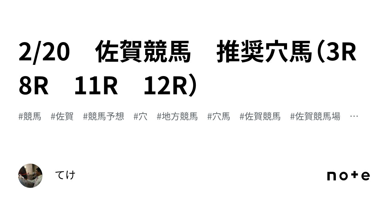 2/20 佐賀競馬 推奨穴馬（3R 8R 11R 12R）｜てけ