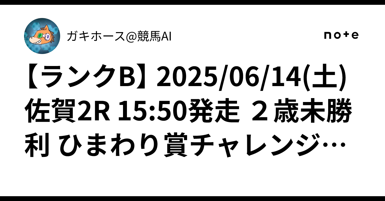 【ランクB】 2025/06/14(土) 佐賀2R 15:50発走 2歳未勝利 ひまわり賞チャレンジカップ｜ガキホース@競馬AI