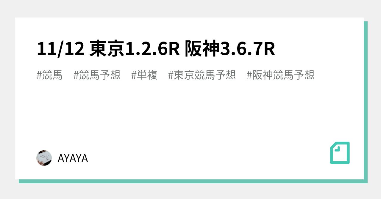 11/12 東京1.2.6R 阪神3.6.7R🐴 ️｜AYAYA