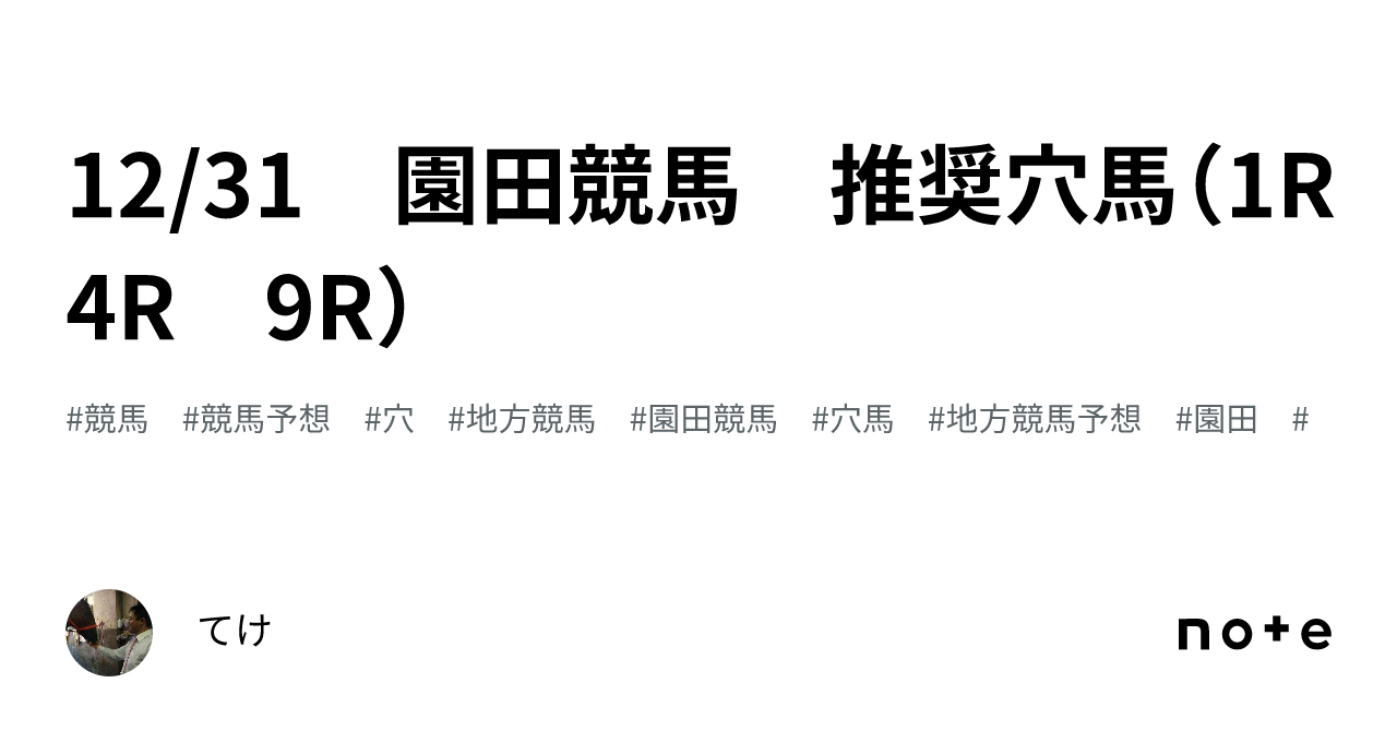 12/31 園田競馬 推奨穴馬（1R 4R 9R）｜てけ