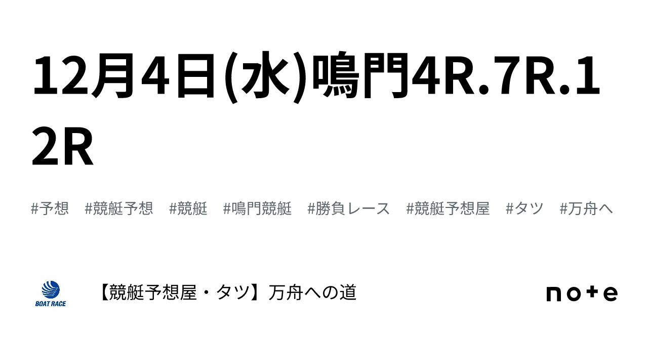 12月4日(水)鳴門4R.7R.12R｜【競艇予想屋・タツ】万舟への道