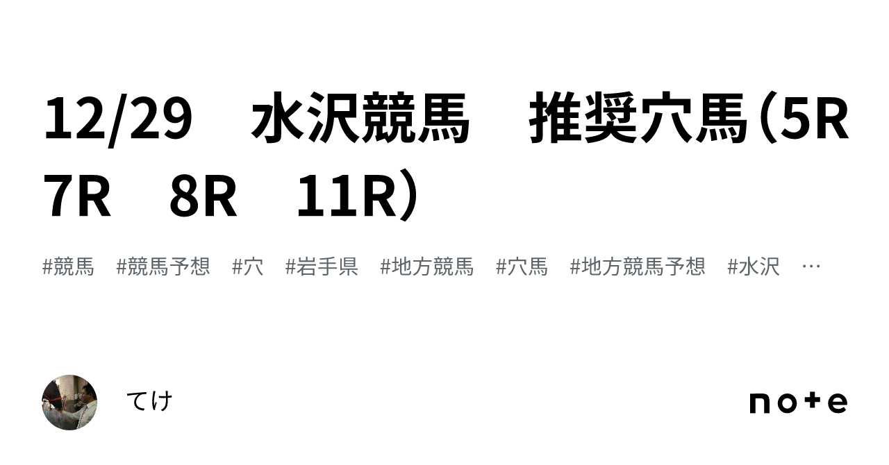 12/29 水沢競馬 推奨穴馬（5R 7R 8R 11R）｜てけ