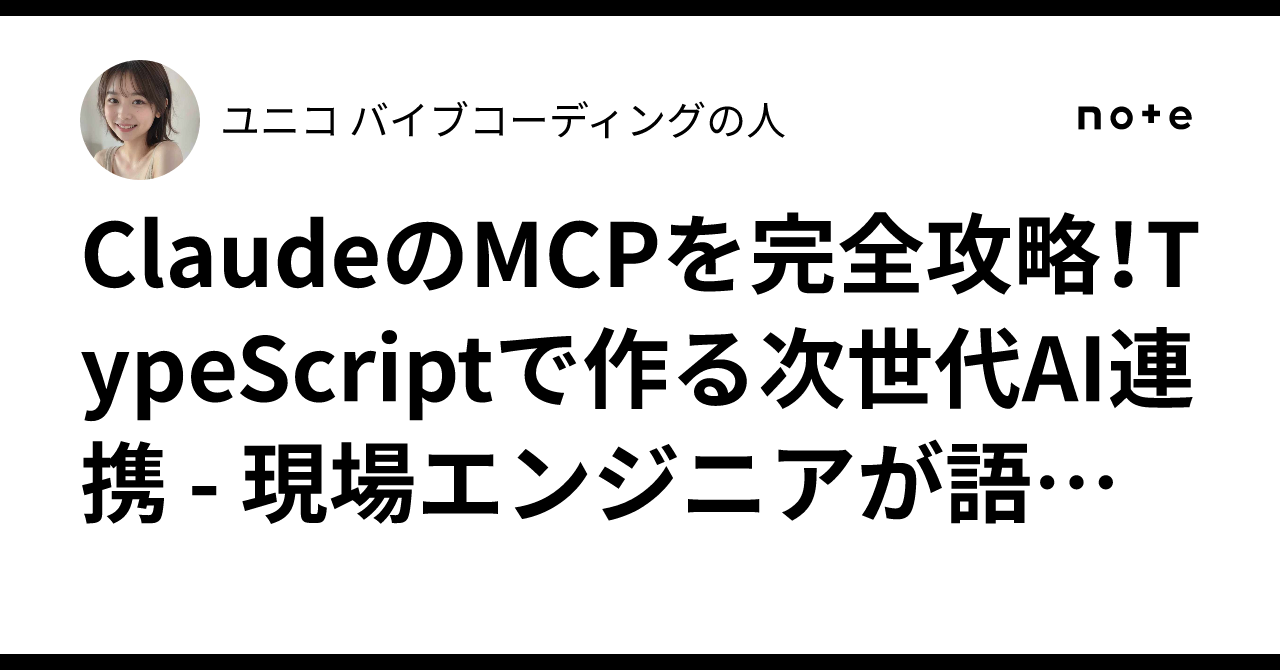 ClaudeのMCPを完全攻略！TypeScriptで作る次世代AI連携 - 現場エンジニアが語る実装の真実と落とし穴｜ユニコ🦄 AIエージェント開発の人