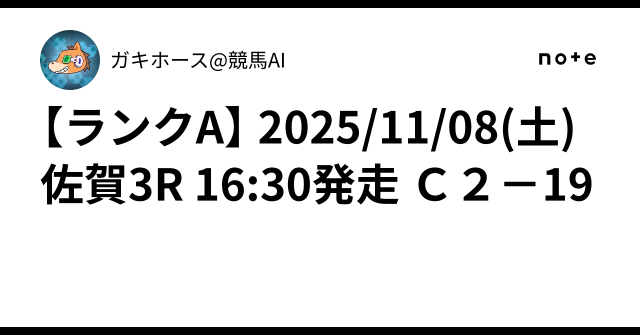 【ランクA】 2025/11/08(土) 佐賀3R 16:30発走 C2－19 ｜ガキホース@競馬AI