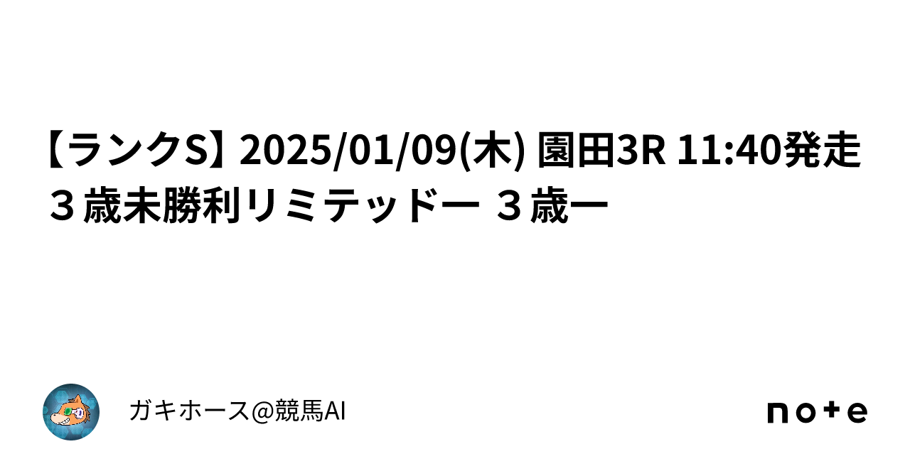 【ランクS】 2025/01/09(木) 園田3R 11:40発走 3歳未勝利リミテッド一 3歳一｜ガキホース@競馬AI