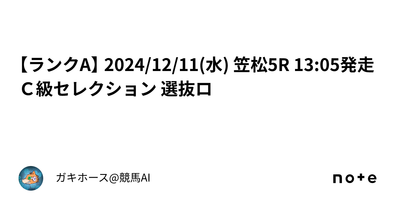 【ランクA】 2024/12/11(水) 笠松5R 13:05発走 C級セレクション 選抜ロ｜ガキホース@競馬AI