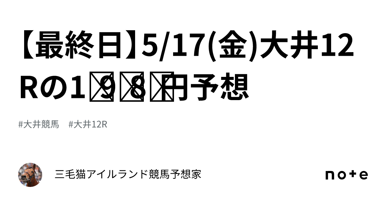 【最終日】5/17(金)大井12Rの1⃣9⃣8⃣円予想｜三毛猫アイルランド競馬予想家