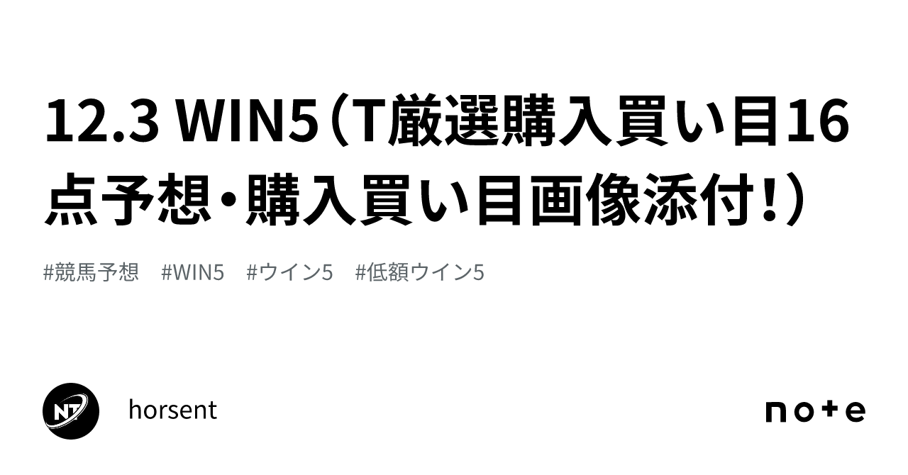 12.3 WIN5（T厳選購入買い目16点予想・購入買い目画像添付！）｜horsent