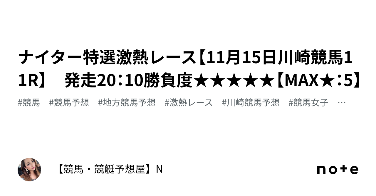🔥🔥ナイター特選激熱レース【11月15日川崎競馬11R】 発走20：10勝負度★★★★★【MAX★：5】｜【競馬・競艇予想屋】N