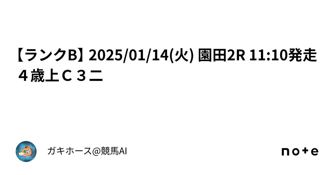【ランクB】 2025/01/14(火) 園田2R 11:10発走 4歳上C3二｜ガキホース@競馬AI