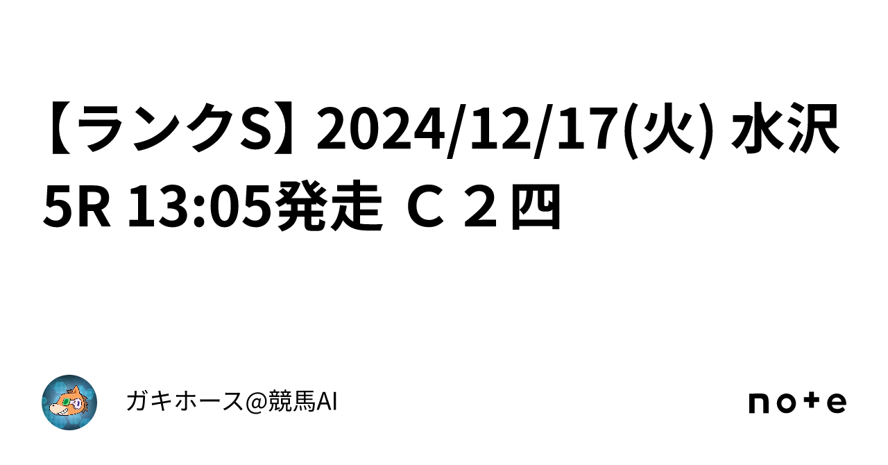 【ランクS】 2024/12/17(火) 水沢5R 13:05発走 C2四｜ガキホース@競馬AI
